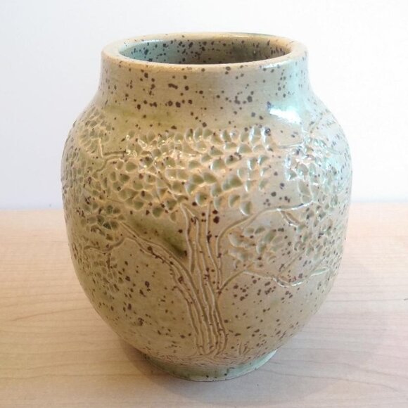 Accents | Stone Glazed Pottery Ceramic Green Vase | Poshmark